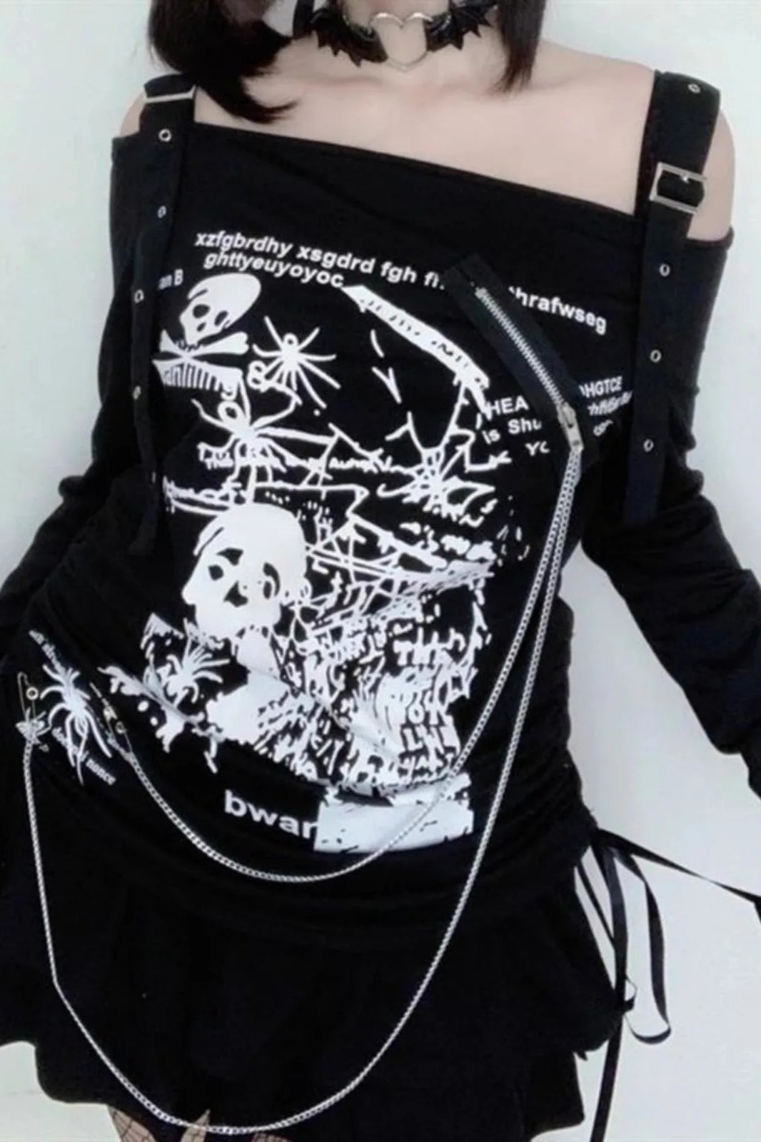Arcane Stitch Skull Off Shoulder Knit Top – Cosmoslay
