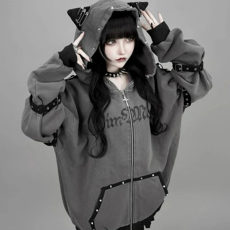 Rivet Detail Hooded Coat – Cosmoslay