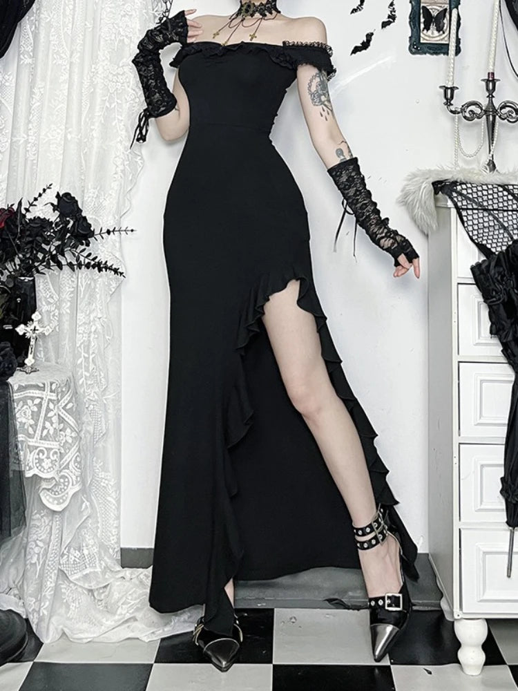 Alt Goth Coquette Off Shoulder Lace Maxi Dress – Cosmoslay